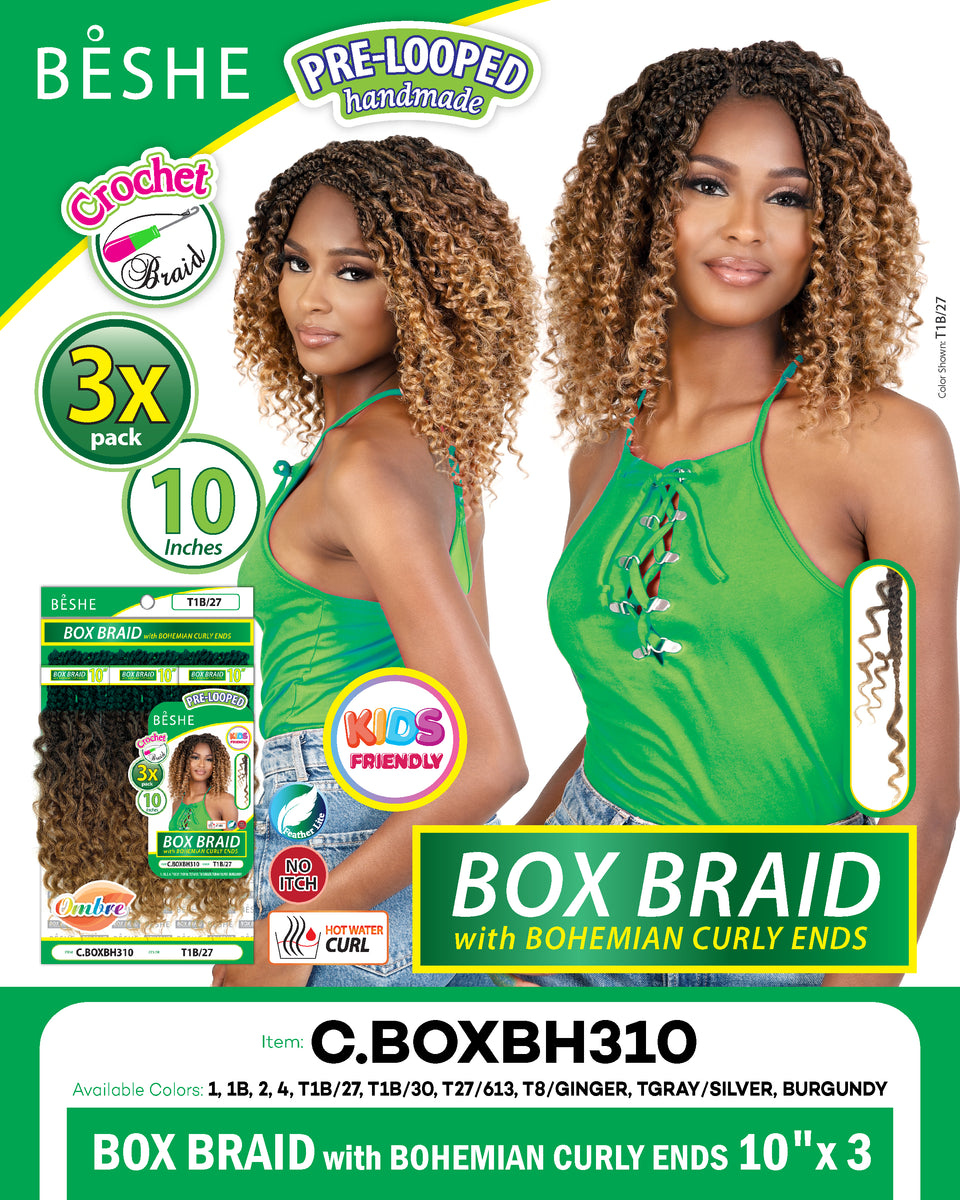 BOX BRAID with BOHEMIAN CURLY ENDS 10"x3 – beshehair